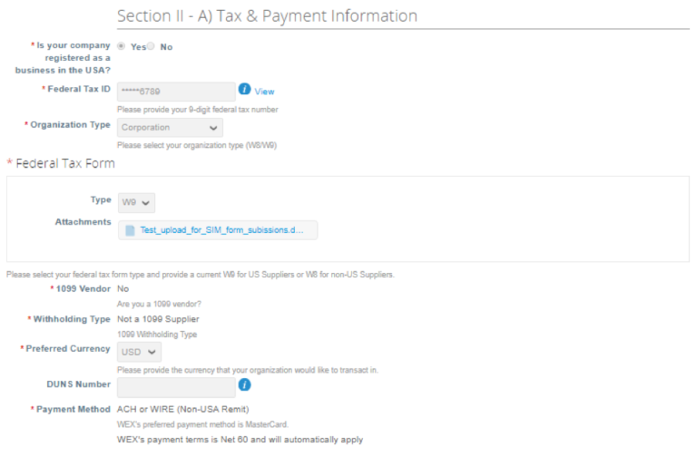 Filling out the Vendor Update Form - Coupa for Vendors